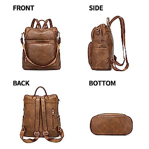 seyfocnia Backpack Purse for Women, Fashion Backpack Convertible Design Satchel Handbags Shoulder Bag with Laptop Compartment Travel Carry on Backpack, Brown