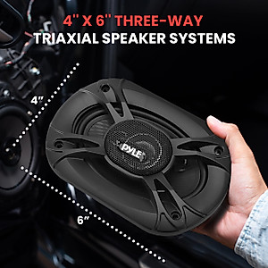 Pyle 3-Way Universal Car Stereo Speakers - 300W 4" x 6" Triaxial Loud Pro Audio Car Speaker Universal OEM Quick Replacement Component Speaker Vehicle Door/Side Panel Mount Compatible PL4163BK (Pair)