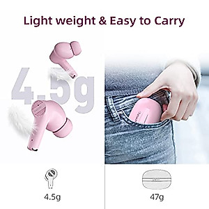 Wireless Earbuds Noise Cancelling Bluetooth Headphones with Microphone ENC Earphones in-Ear 40H Playtime Anti-Mistouch Design Game Music Dual Mode 3D Immersive Sound (Pink)