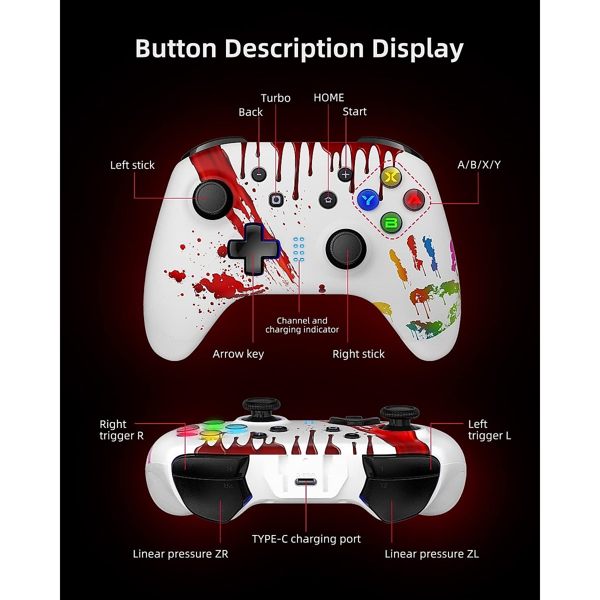 REDSTORM Switch Controllers, Wireless Switch Pro Controllers for Nintendo Switch/Switch Lite/OLED/Android/iOS/PC,Switch Remote Gamepad with 4 Programmable Buttons/Dual Vibration/Turbo/LED Light