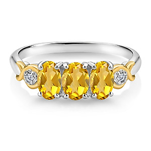 Gem Stone King 925 Silver and 10K Yellow Gold Oval Yellow Citrine and White Lab Grown Diamond Ring For Women (1.37 Cttw, Gemstone Birthstone, Available In Size 5, 6, 7, 8, 9)