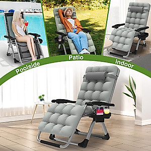 Suteck Zero Gravity Chair, Reclining Camping Lounge Chair w/Removable Cushion, Upgraded Lock and Cup Holder, Reclining Patio Chairs Folding Recliner for Indoor and Outdoor