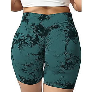 VOYJOY High Waist Seamless Shorts Scrunch Butt Yoga Shorts Contour Gym Shorts Blue Green M