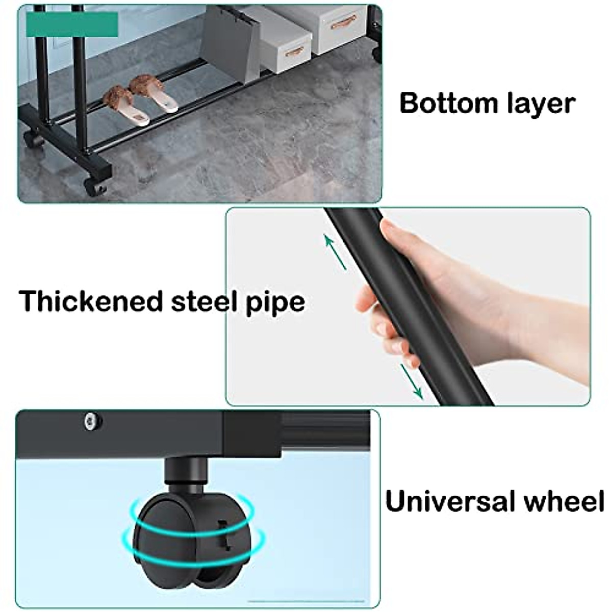 ZBYL Clothes Rack Garment Rack with Shelf Bottom, Metal Freestanding Mobile Clothing Closet Rack, Portable Rolling Clothes Organizer on Wheels, 100×131cm (Color : White, Battery *1 : 150x151cm)