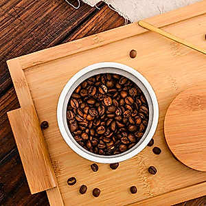 Lawei 2 Pack Ceramic Food Jar with Bamboo Lids - 10 oz Ceramic Coffee Canister Airtight Storage Jars for Serving Coffee, Spice, Tea and More