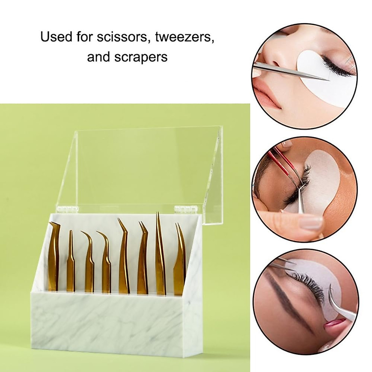 8 Holes Tweezers Holder, Acrylic Rack Storage Eyelash Extension Tools with Dust Cover Tweezer Display Stand Holder Eyelash Extension Supplies Acrylic Display Stand Tool Salon