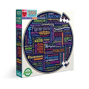 eeBoo: Piece and Love 500 100 Great Words Piece Round Circle Jigsaw Puzzle, Puzzle for Adults and Families, Glossy, Sturdy Pieces and Minimal Puzzle Dust