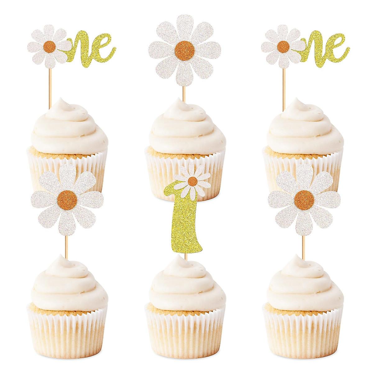 Keaziu 24 Pack Daisy One Cupcake Toppers For 1st Birthday Daisy Birthday Party Decor Boho Groovy Daisy First Birthday One Year Old Baby Shower Hippie Party Favors Supplies 1-1