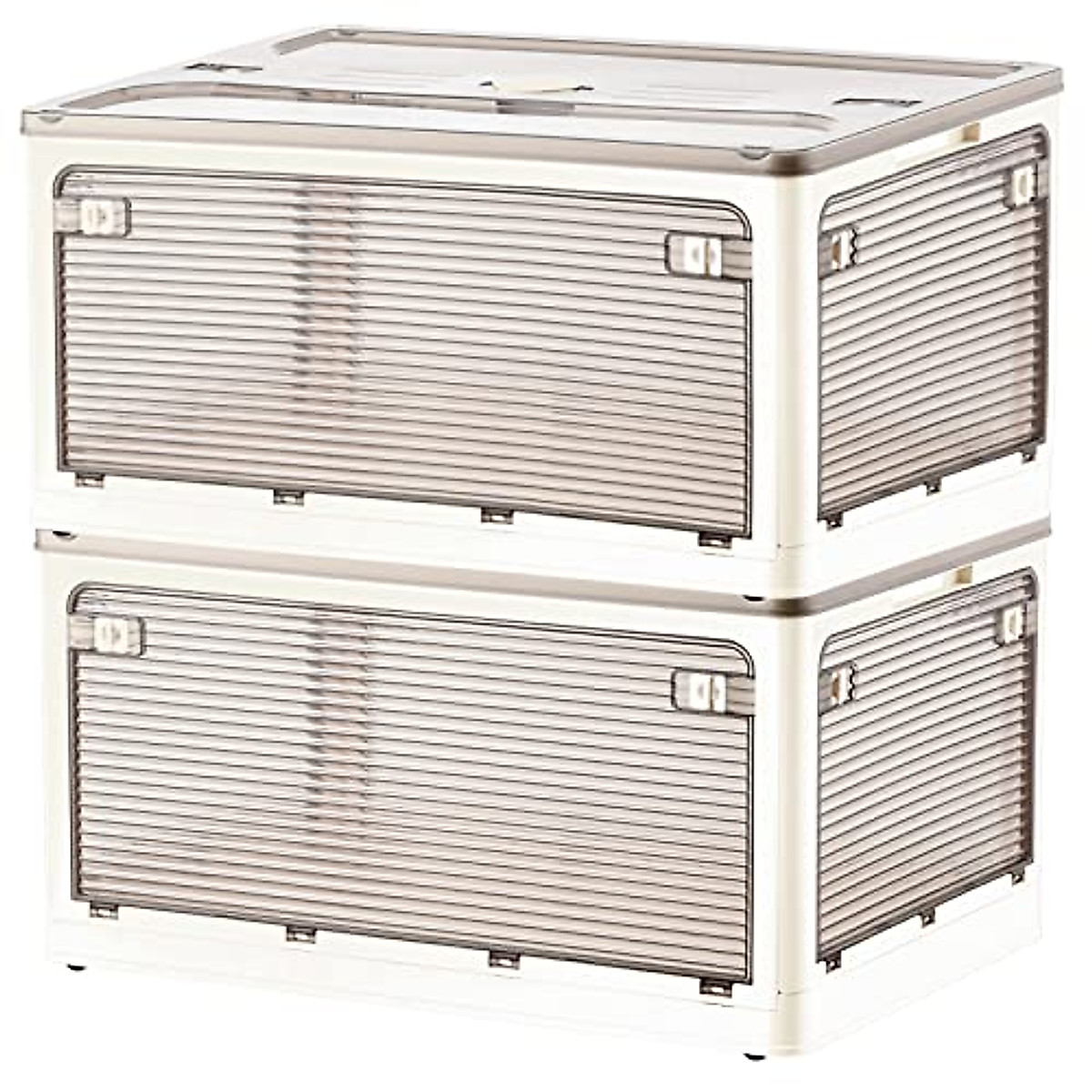 2Pack 44 Qt Collapsible Storage Bins with Lids, 10 Gal Foldable Plastic Storage Box with Wheels, Clear Storage Containers, Stackable Storage Bins, Containers for Organizing, Storage Box with Door