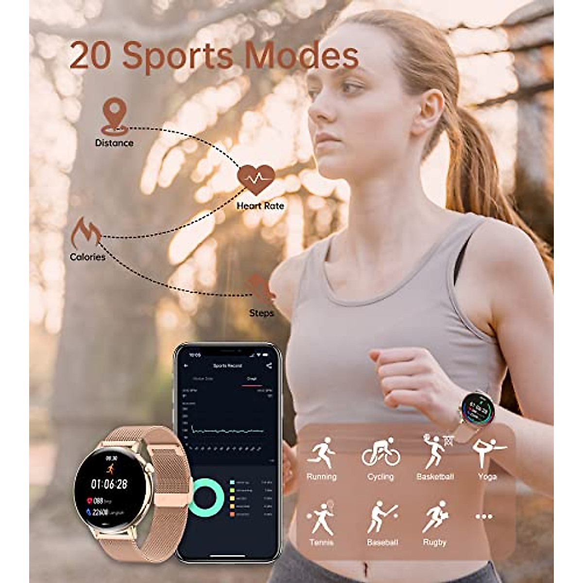 Iaret Smart Watch for Women, Dial Answer Calls Smartwatch for Android iOS Phones Waterproof Activity Fitness Tracker with 1.32" Full Touch Screen 20 Sports Modes Pedometer Heart Rate Sleep Monitor