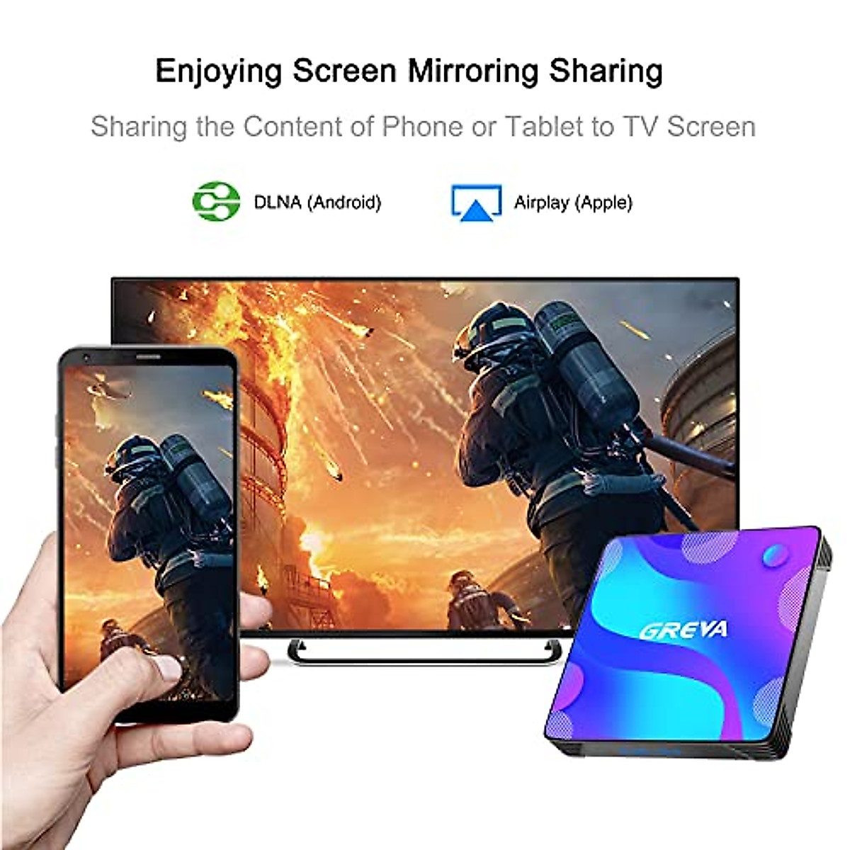 GREVA Android TV Box 11.0 4GB RAM 64GB ROM RK3318, 4K HDR Smart TV Box 2.4G/5G WiFi BT4.1, Streaming Media Player Set Top Box