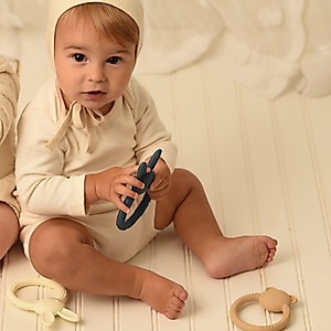 Silicone Baby Bunny Teething Toys - Silicone Teether Toys for Babies 0-6 Months - Cute Animal-Shaped Teething Relief, Easy to Clean Teething Ring - Newborn Essentials Must Have (Bunny/Denim)