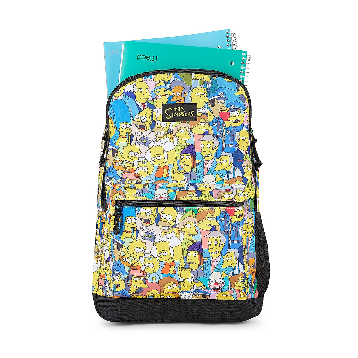 The Simpsons Homer Allover Backpack - The Simpsons Krusty The Clown, Homer, Bart and Lisa Bookbag - Knapsack for All (Yellow)