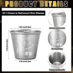 Havawish 25 Sets Retirement Party Favors for Guests Cheers to Retirement Short Glasses Stainless Steel Shot Glasses with Thank You Tags Organza Bags Retirement Souvenirs Party Decorations