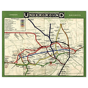 Vintage London Underground Train Map Prints, 1 (11x14) Unframed Photos, Wall Art Decor Gifts for Home Railroad Office Gears Garage Engineer School College Student Teacher Coach Geography History Fans