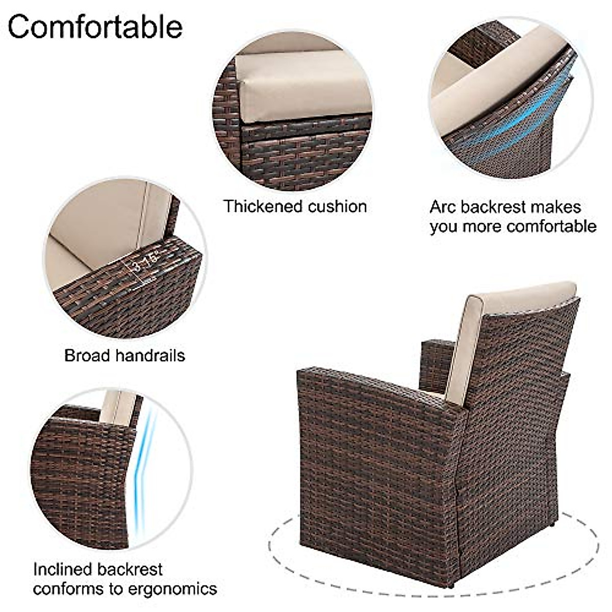 Walsunny Quality Outdoor Living,Outdoor Patio Furniture Sets,4 Piece Conversation Set Wicker Ratten Sectional Sofa with Seat Cushions (Brown)