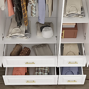 AIEGLE 3 Doors Wardrobe Armoire with 4 Drawers, 47.2" Wide Large Freestanding Armoire Wardrobe Closet with Shelves, Hanging Rod & Top Storage Cabinet, Bedroom Clothes Organizer Set, White