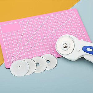 45mm Rotary Cutter with 5 Pcs Rotary Cutter Blades and A5 Cutting Mat, Rotary Cutter for Fabric, Rotary Cutter Set for Quilting Sewing Arts Crafts, Sharp and Durable