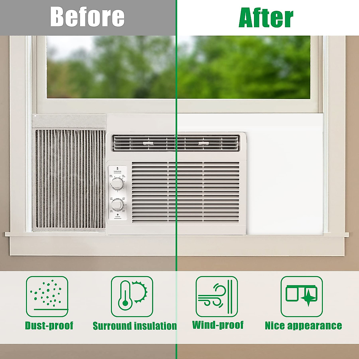 Forestchill Window Air Conditioner Side Insulated Foam Panel, Surround Insulation Panels Cover with Foam Seal Strip for Indoor Window AC Unit for Summer and Winter
