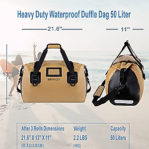 BRONZY Waterproof Duffel Bag 50L Dry Duffel Bag Heavy Duty Bag,Durable Straps And Handles,Large Space,Heat Seal Finishing For Camping,Kayaking,Rafting,Boating,Travel(Khaki)