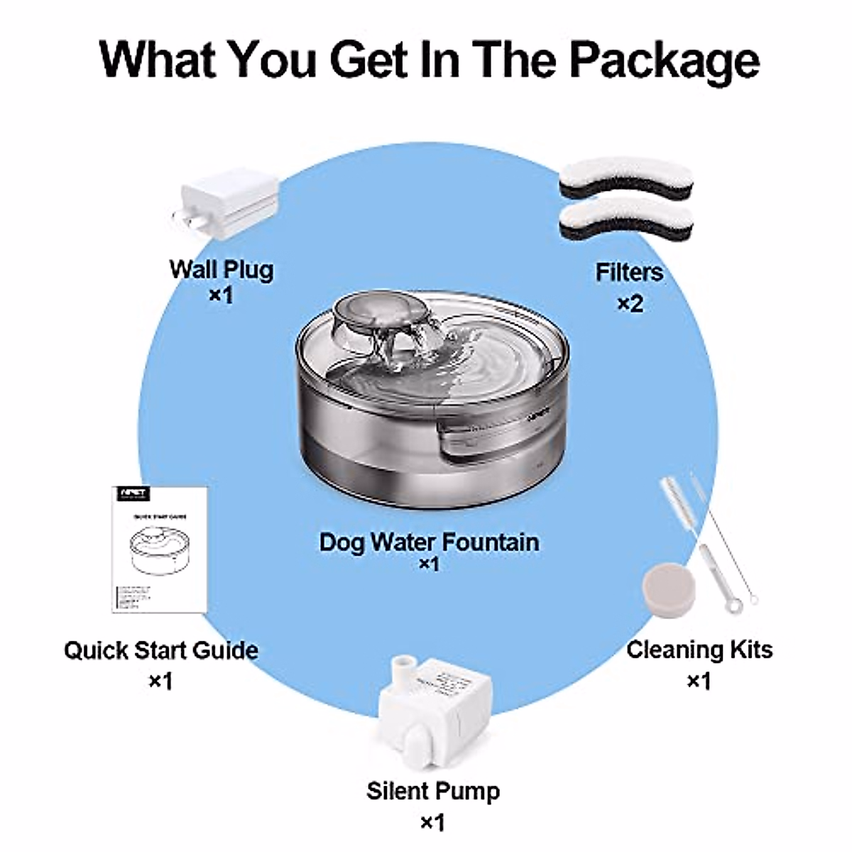 NPET DF10 Dog Water Fountain, 170oz/1.3Gallon/5L Large Automatic Pet Water Dispenser Dog Water Bowl with Cleaning Kit, Replacement Filter for Cat, Dogs, Multiple Pets