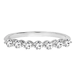Dazzlingrock Collection 0.50 Carat (ctw) Round White Diamond Ladies Bridal Seven Stones Stackable Anniversary Wedding Band 1/2 CT|10K White Gold|Size 7
