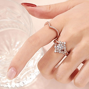 SHELOVES Vintage Crown Shape Wedding Engagement Ring Sets Rose Gold Sterling Silver Chevron Stacking Band Sz 8