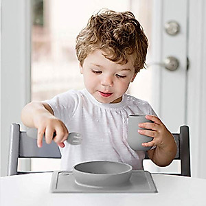 ez pz Mini Cup (Gray) - 100% Silicone Cup for Toddlers - Designed by a Pediatric Feeding Specialist - 12 Months+