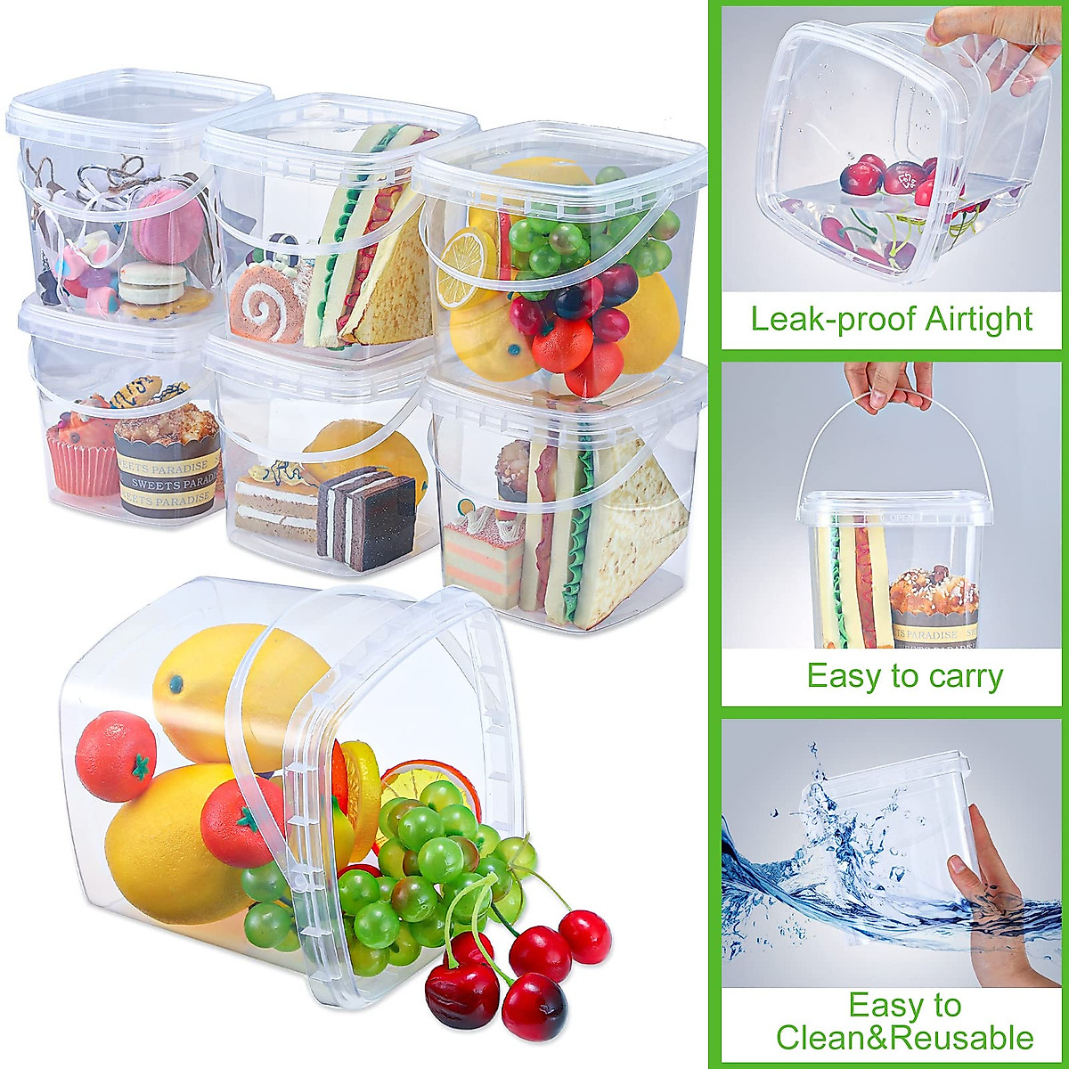 Macarrie 50 Pack 68 oz Square Deli Containers with Lids Clear Plastic Food Storage Containers Airtight Deli Containers with Lids and Handles for Food Prep Freezer Kitchen Restaurant Supplies