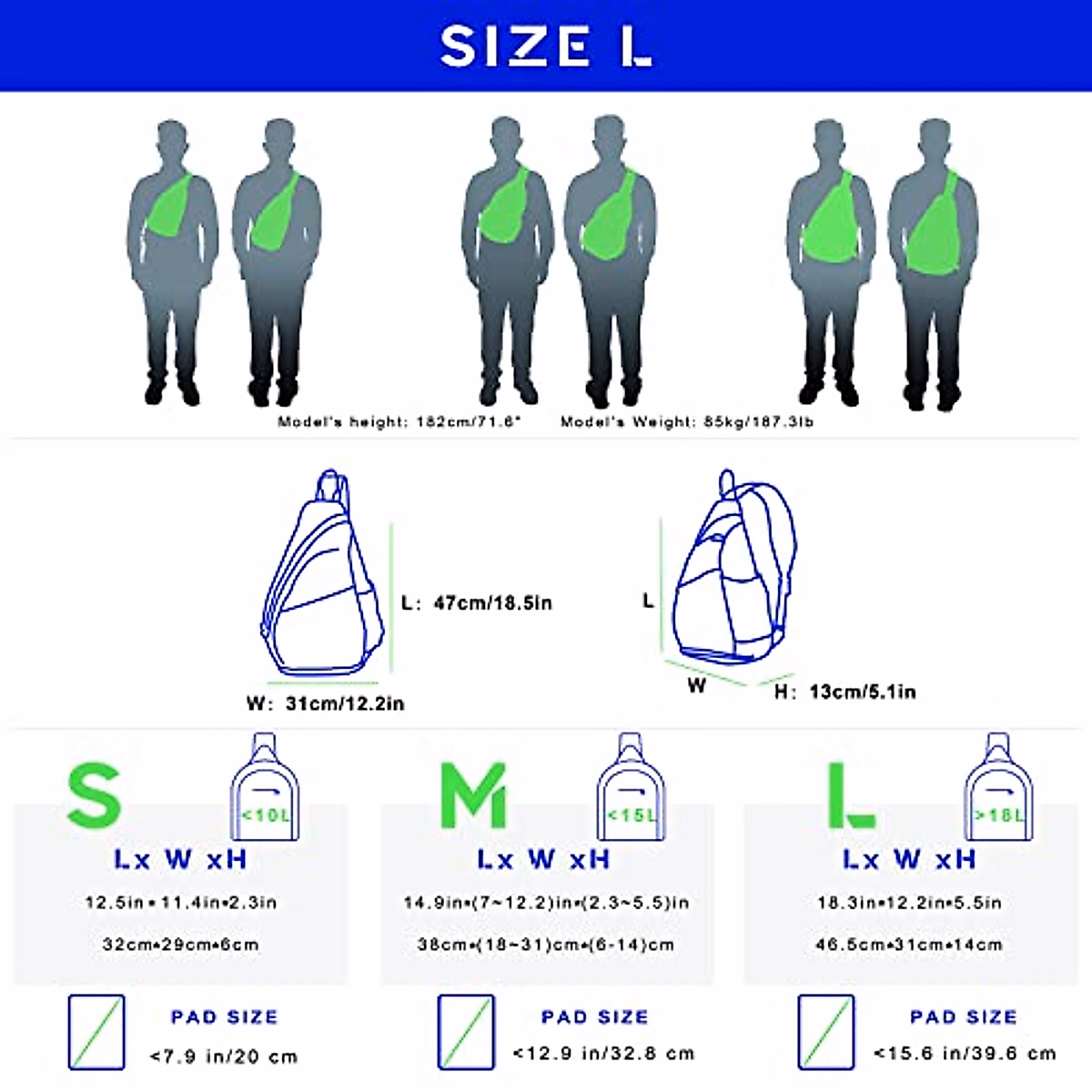 WATERFLY Sling Bag Crossbody Backpack: Over Shoulder Daypack Casual Cross Chest Side Pack