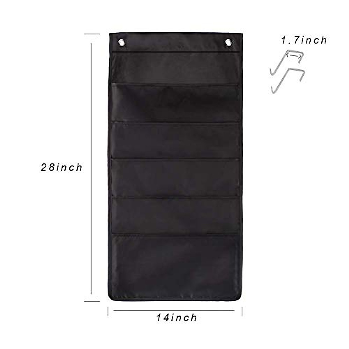 JiatuA Storage Pocket Chart, 5 Pockets Hanging Wall File Organizer with 4 Hooks, Hanging Pocket Chart - Hanging Storage Organizer for School, Home or Office Wall Pocket Chart, Black, 2 Pack