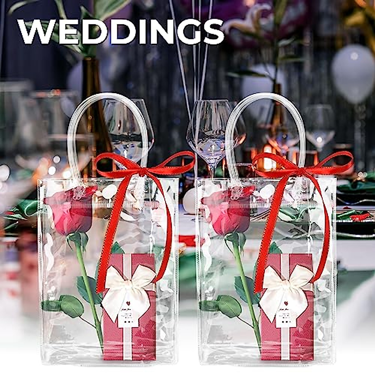 CZWESTC 36 Pcs Clear PVC Gift Bags with Handles, Small Transparent Gift Wrap Bags, Clear Tote Bag, Reusable Shopping Bags with Handle for Merchandise, Retail, Small Business (9.06 x 6.3 Inch)