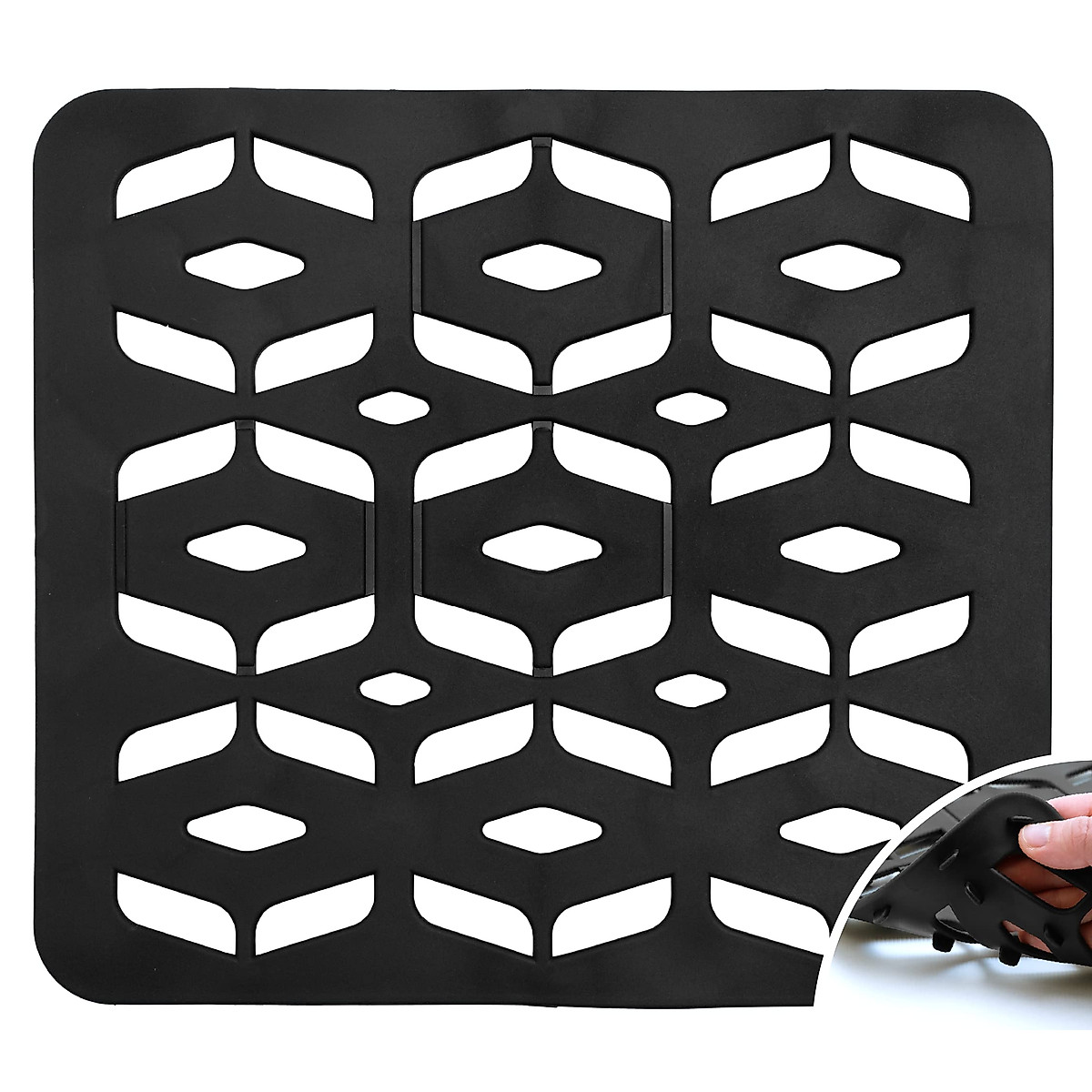 S&T INC. Sink Protectors for Kitchen Sink, Mat Cushions Dishes and Protects Sinks from Damage, Raised Design, Black, 12.75 Inch x 11.25 Inch, 1 Pack