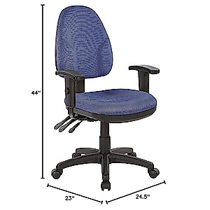 Office Star Ergonomic Dual Function Office Task Chair with Adjustable Padded Back and Built-in Lumbar Support, with Arms, Diamond Blue Galaxy Fabric