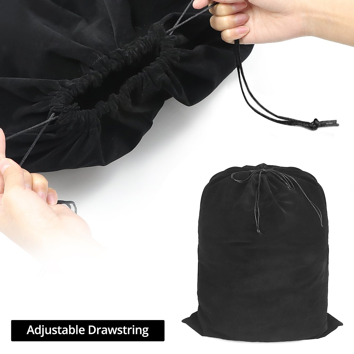 QWORK 6-Pack Large Black Anti-Tarnish Storage Bags - 24x32 inches Soft Flannel Cloth Pouches for Silverware, Jewelry Protection - Rust, Corrosion, Dust Prevention with Adjustable Drawstring