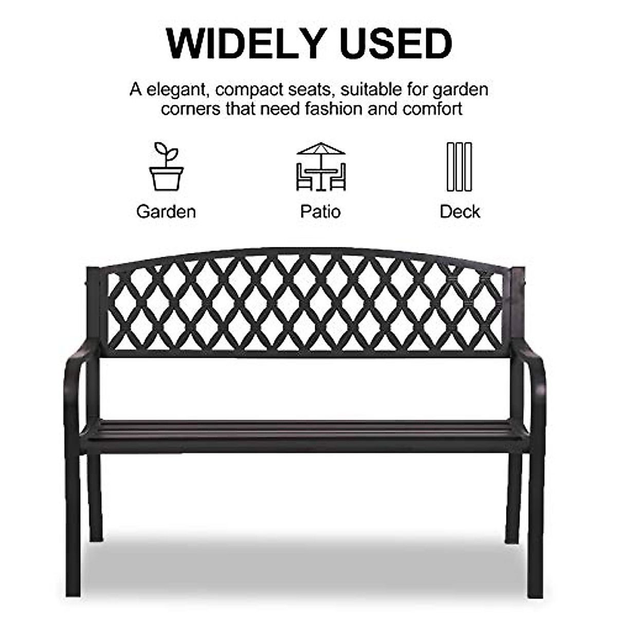 Patio Bench Outdoor Bench Garden Bench Park Yard Furniture 400 lbs Durable Cast Iron Metal Outdoor Seating for Yard Porch Lawn Deck Entryway Backyard, Black