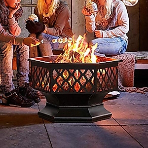 Yaheetech 24'' Outdoor Fireplace Wood Burning Pit Hexagon Shaped Metal Brazier for Outdoor Patio Backyard Camping Garden