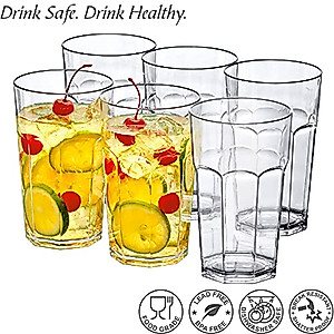 Amazing Abby - Affinity - 20-Ounce Plastic Tumblers (Set of 6), Plastic Drinking Glasses, All-Clear High-Balls, Reusable Plastic Cups, Stackable, BPA-Free, Shatter-Proof, Dishwasher-Safe