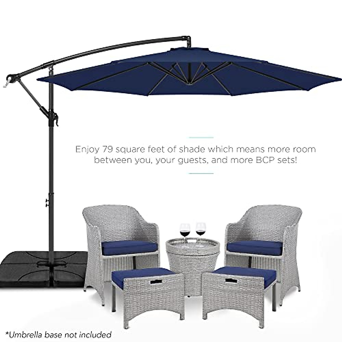 Best Choice Products 10ft Offset Hanging Market Patio Umbrella w/Easy Tilt Adjustment, Polyester Shade, 8 Ribs for Backyard, Poolside, Lawn and Garden - Navy Blue