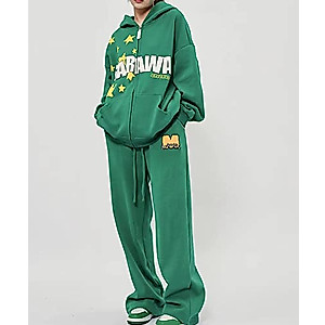 NIGEIYEME Unisex Star Y2k Zip Up Hoodie Long Sleeve Star Print Vintage Sweatshirt E-girl Halloween Casual Top Streetwear Jacket (Green,XXL,US,Alpha,Unisex,Adult,XX-Large,Regular,Regular)