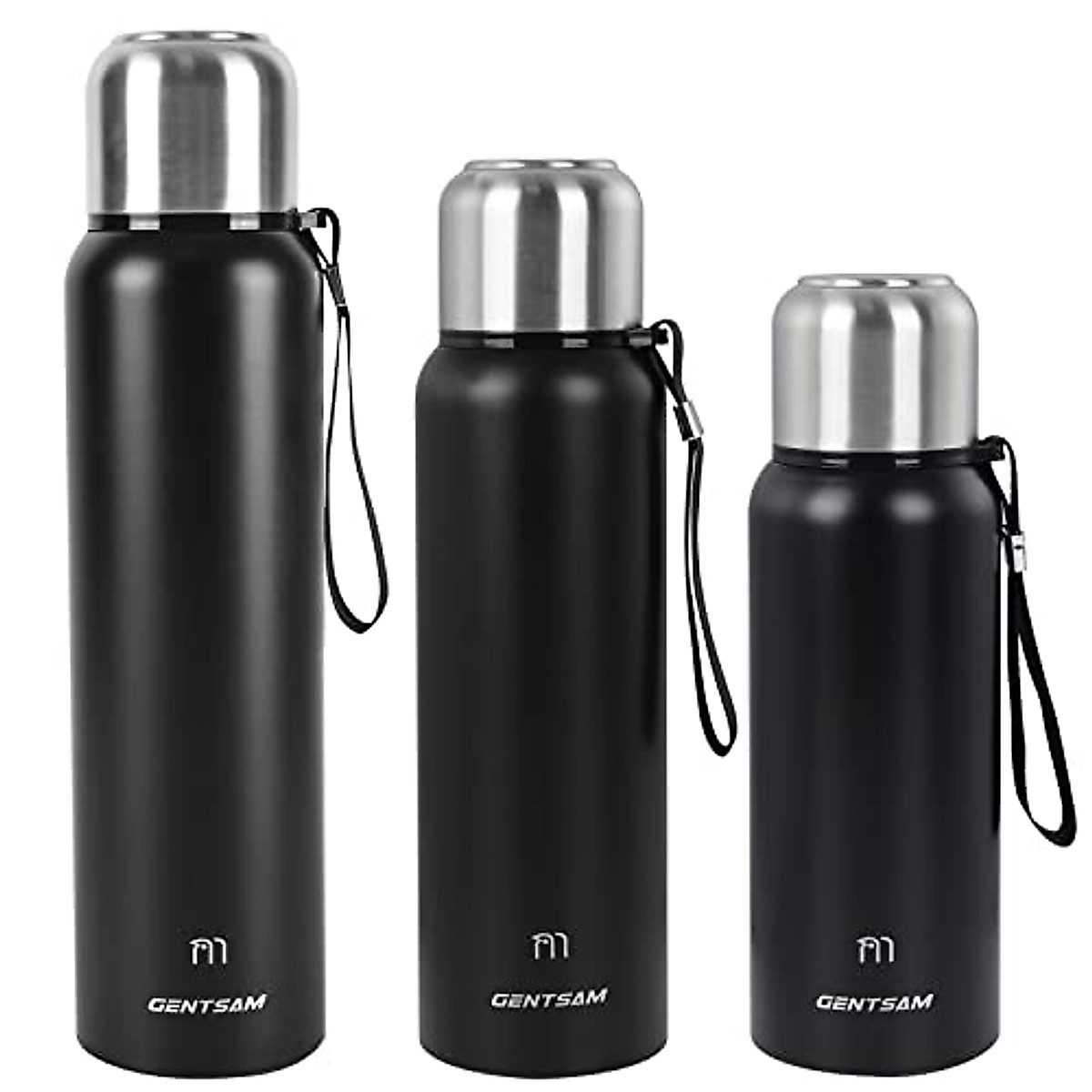 GENTSAM Metal Stainless Steel Insulated Water Bottle Double Walled Leak Proof Vacuum Flask Thermal Mug for Indoor Use (Black, 34oz/1000mL)