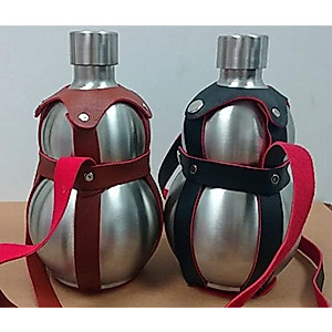 64 Oz Stainless Steel gourd Bottle Kettle Outdoor Brown Strap