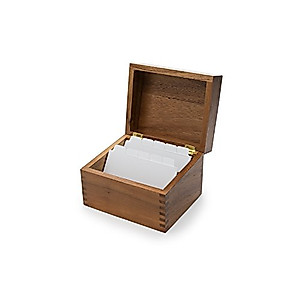 Ironwood Gourmet Acacia Wood Recipe Box with Divider Tabs, 2 Compartment, Single