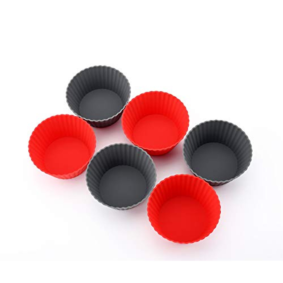 Mirenlife 12 Pack Reusable Nonstick Jumbo Silicone Baking Cups, Cupcake and Muffin Liners, 3.8 Inch Large Size, Red and Gray Colors, Round