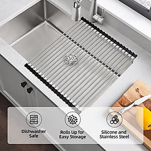 NEZUIBAN Dish Drying Rack with Roll Up and Over Sink for Kitchen,17.2"x11.8",Black