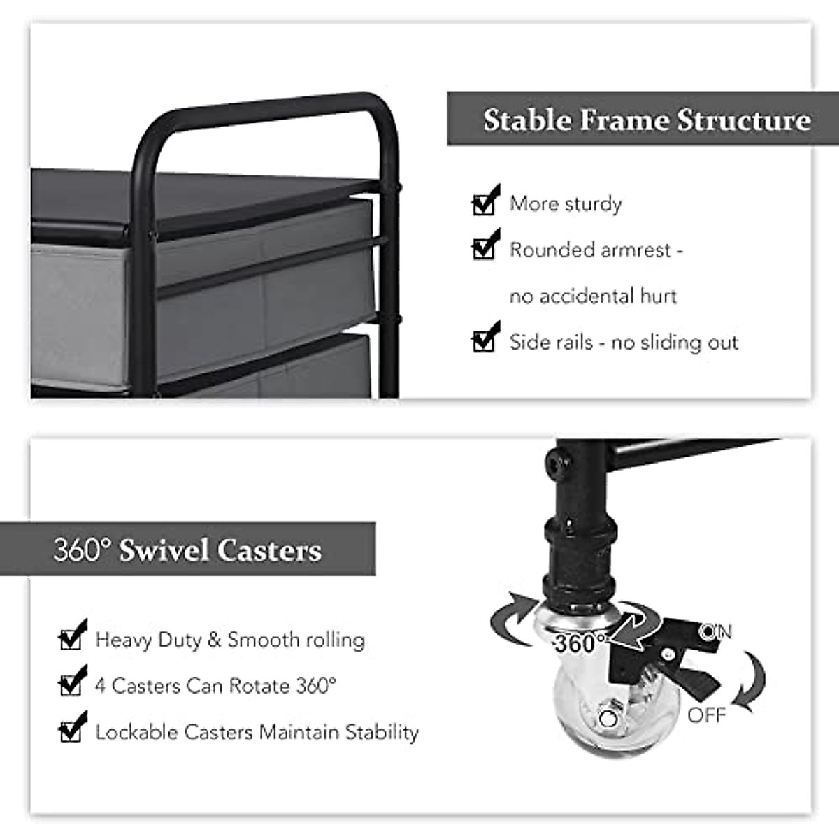 EazeHome Rolling Cart, Rolling Storage Cart, Mini Fridge Cart with Storage, Mini Fridge Table, Rolling Cart with Drawers, 2 Tier Utility Cart on Wheels, 2 Drawer Storage Organizer for Dorm