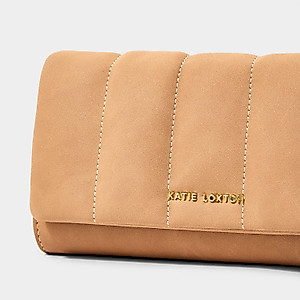 KATIE LOXTON Kayla Womens Small Vegan Leather Quilted Convertible Chain Crossbody Clutch Handbag Purse Tan