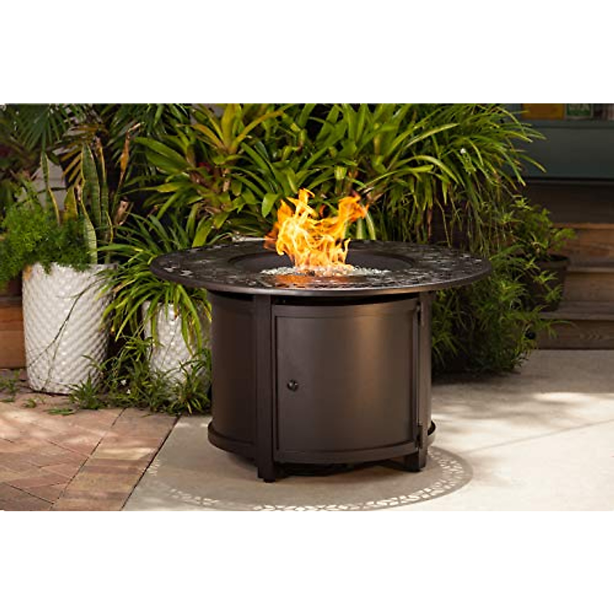 Fire Sense 62410 Longpoint Round Aluminum LPG Fire Pit Table Attractive Mocha Finish - Antique Bronze