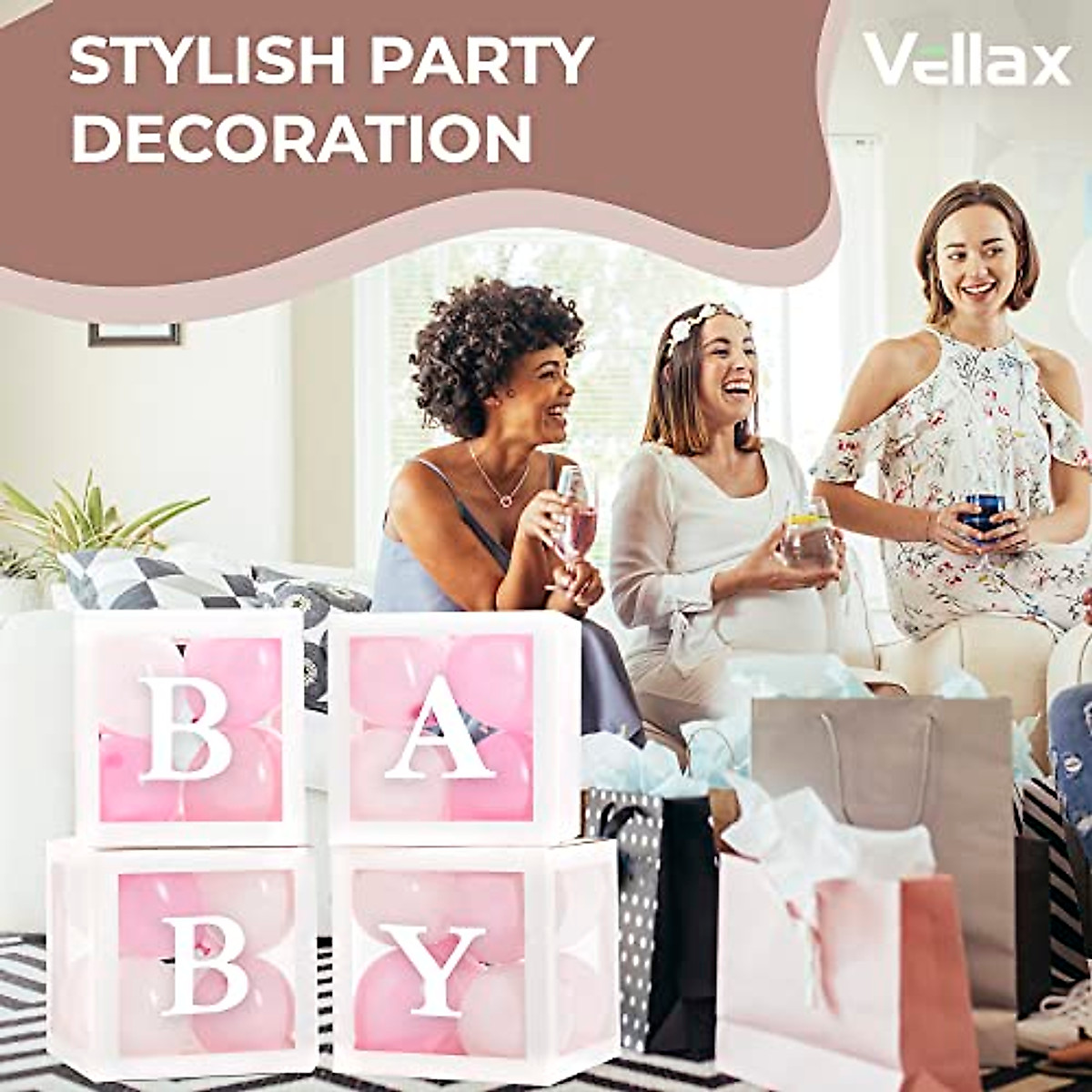 Baby Boxes with Letters for Baby Shower - Baby Shower Decorations of 4 White Blocks, 8 Letters, Perfect Party Decor