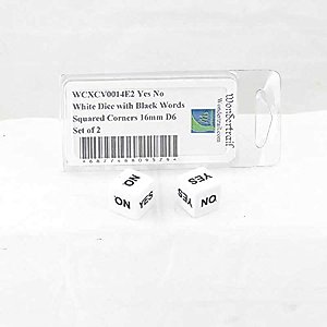 Yes No White Dice with Black Words Squared Corners 16mm (5/8 inch) D6 Set of 2 Wondertrail